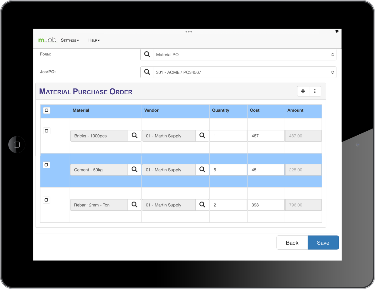 Material Purchase Orders | Mjobtime